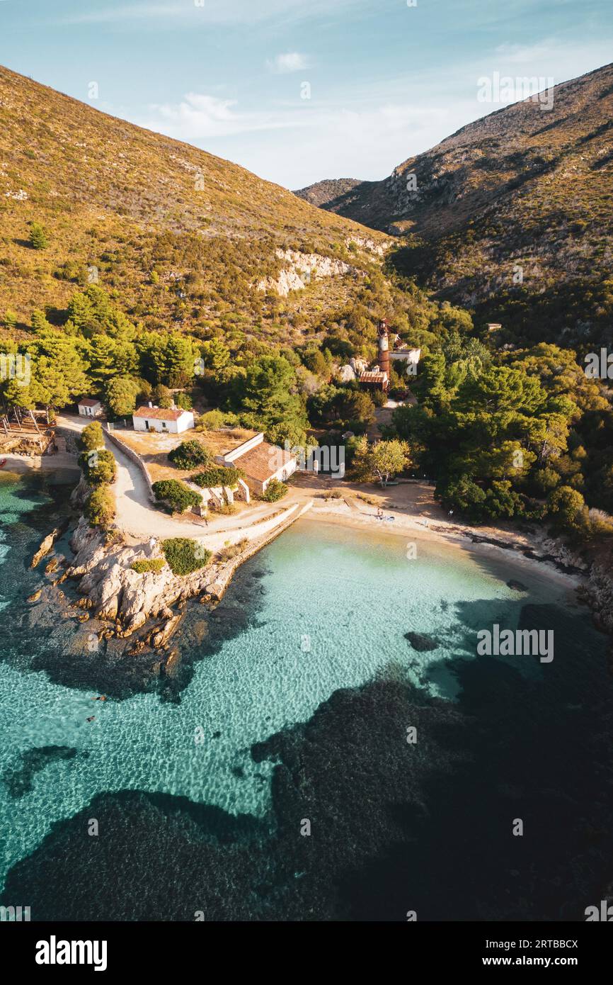 ITALY, SARDINIA 2023: Aerial view of the famous Cala Moresca beach ...