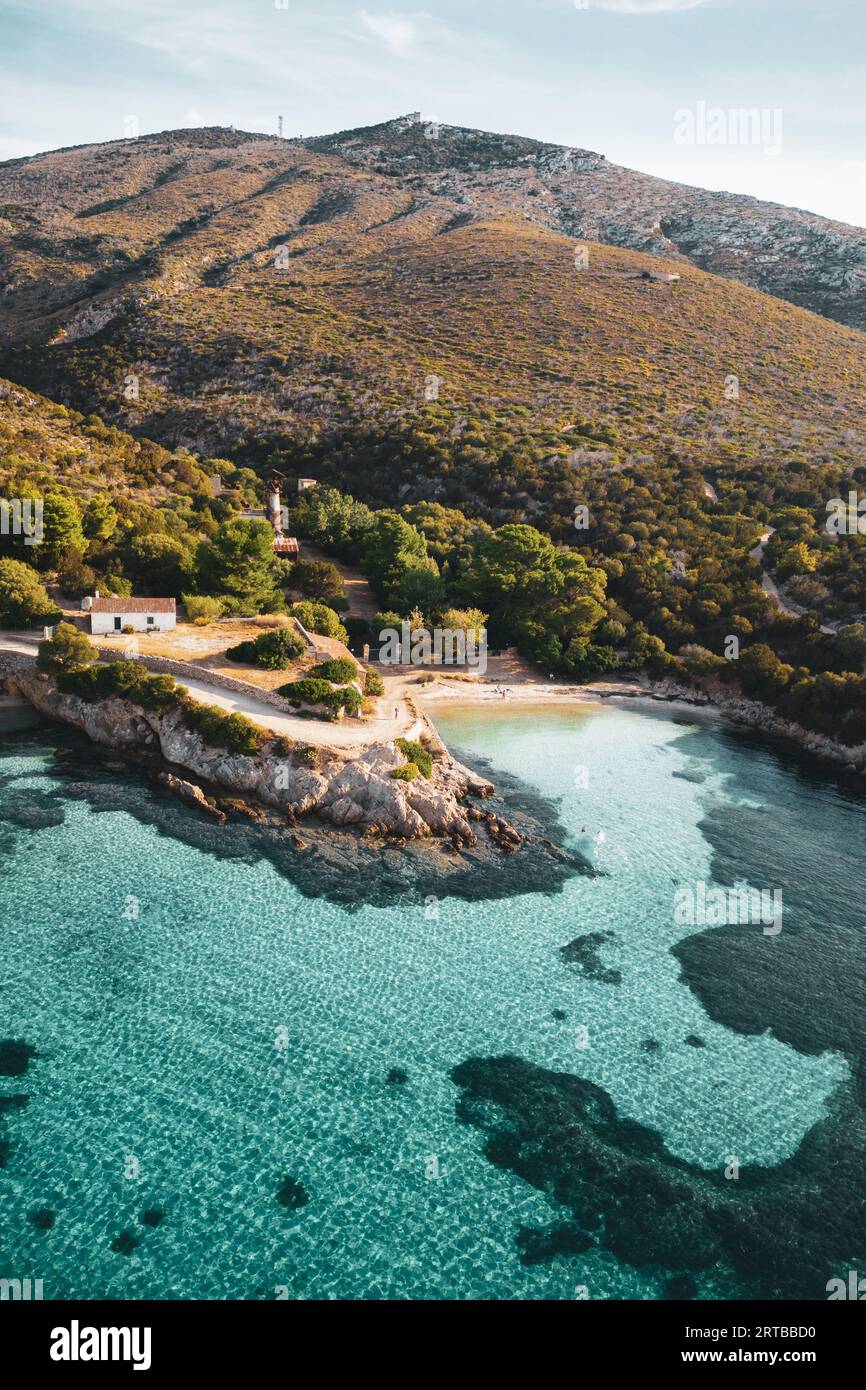 ITALY, SARDINIA 2023: Aerial view of the famous Cala Moresca beach ...