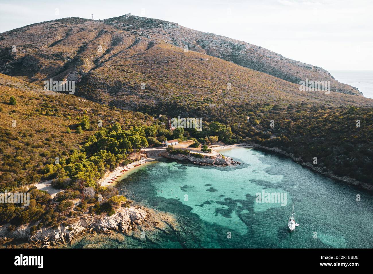 ITALY, SARDINIA 2023: Aerial view of the famous Cala Moresca beach ...