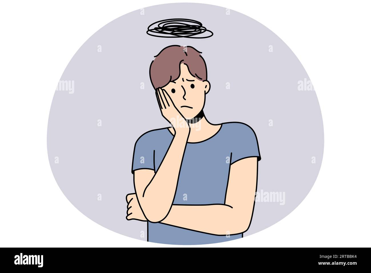 Unhappy young man thinking lost in worries and frustration. Stressed ...