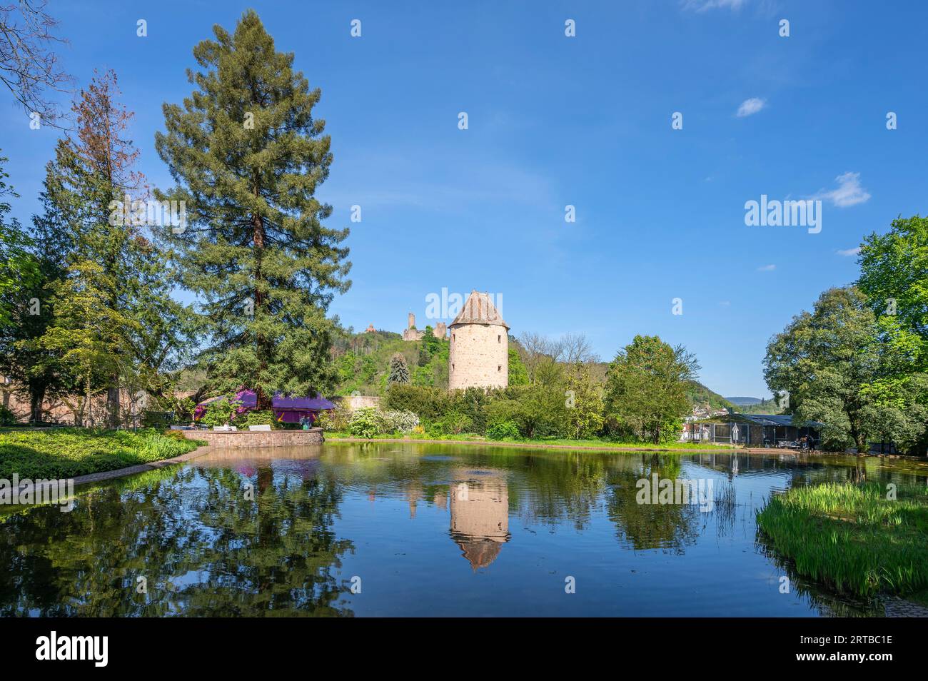 Castle park with Blauer Hut tower, Weinheim, Odenwald, GEO Nature Park ...