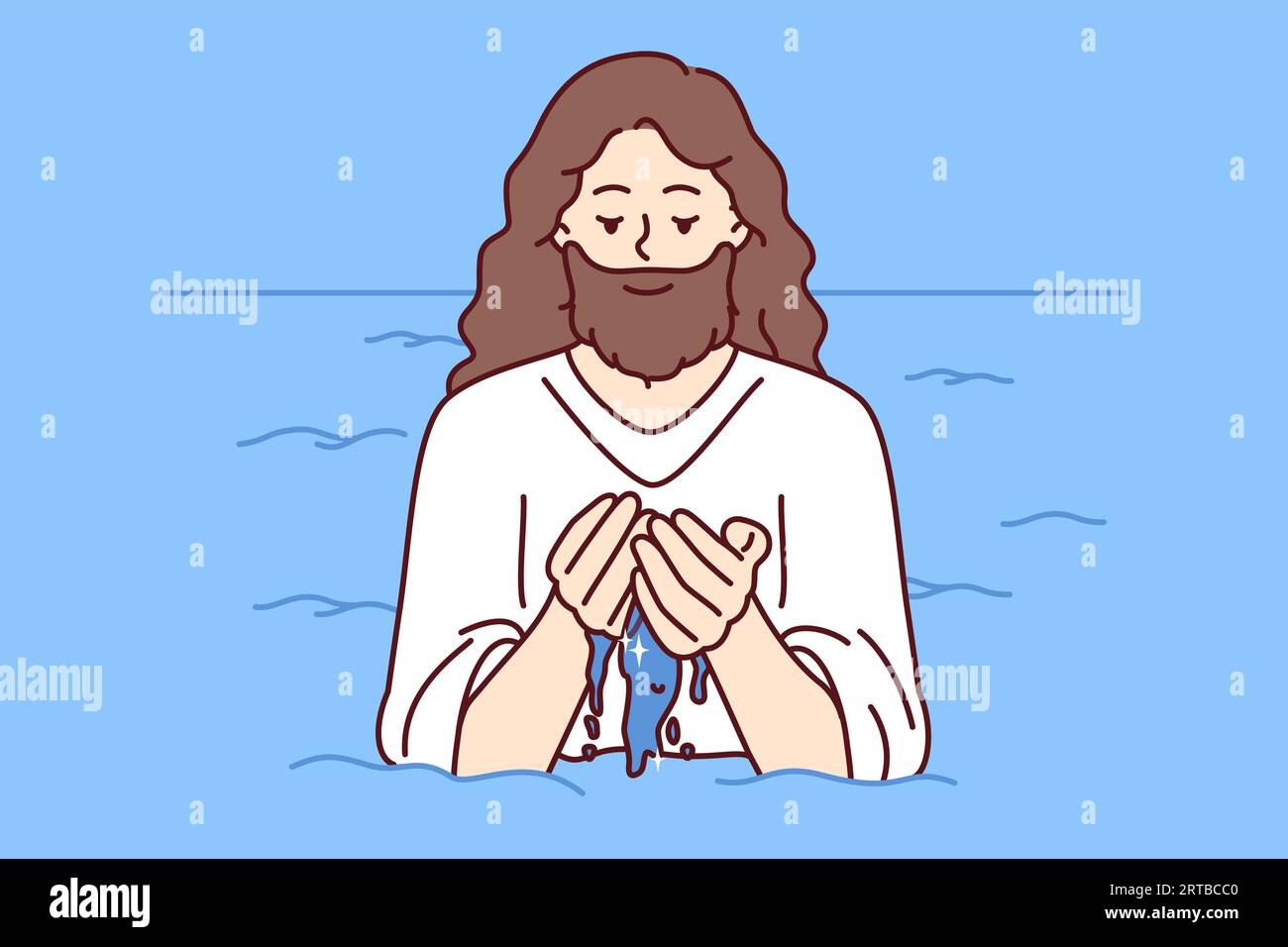 Jesus stands in water and washes face, for concept of second coming of ...