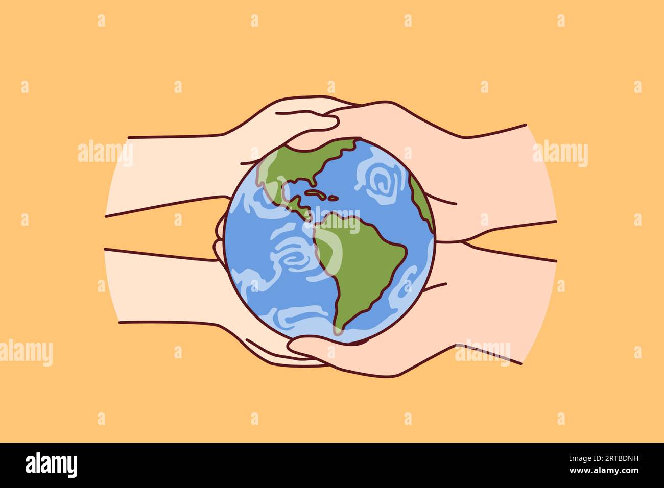 Globe in hands of two people caring about planet earth and wishing to ...