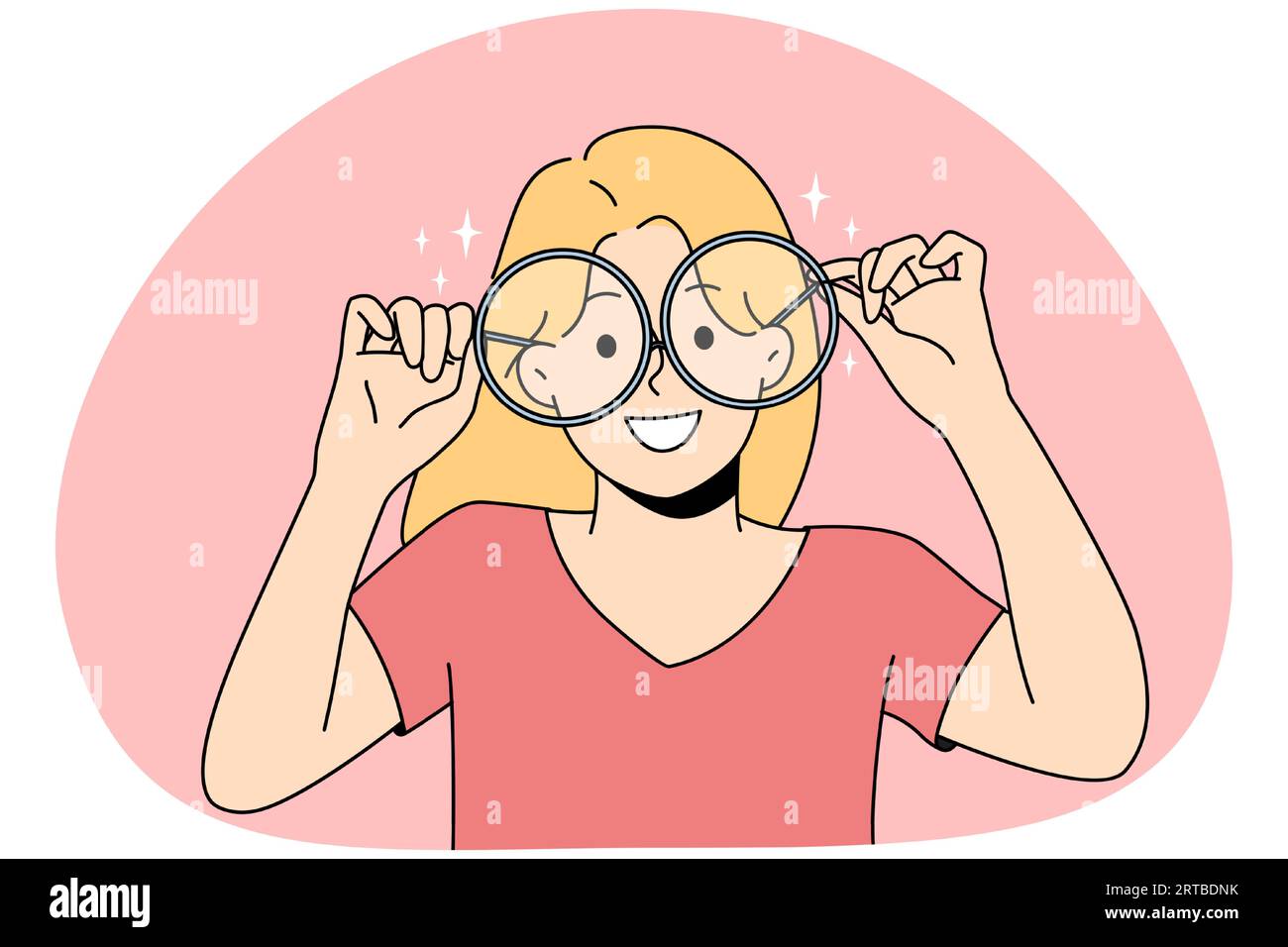 Smiling girl in big glasses for sight correction. Happy child wear ...