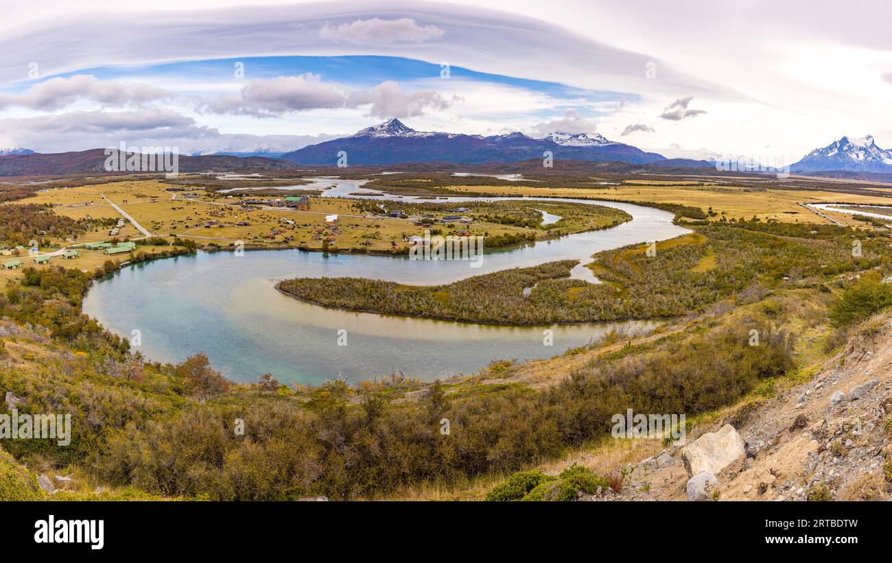 View over the Villa Rio Serrano settlement and the river of the same ...