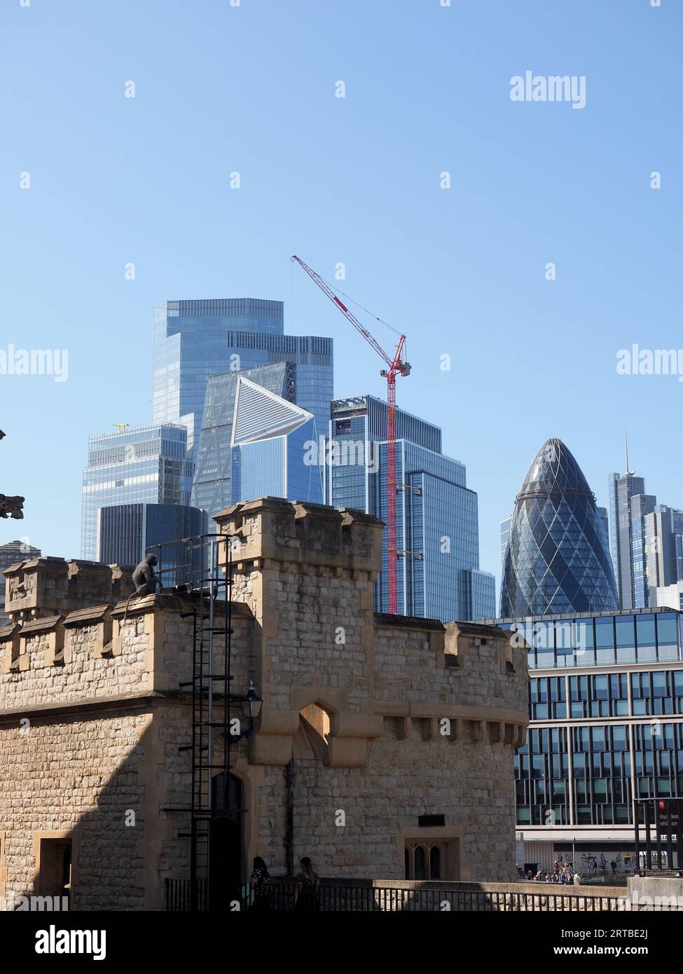Modern skyscrapers in the city of London seen with the historic Tower ...