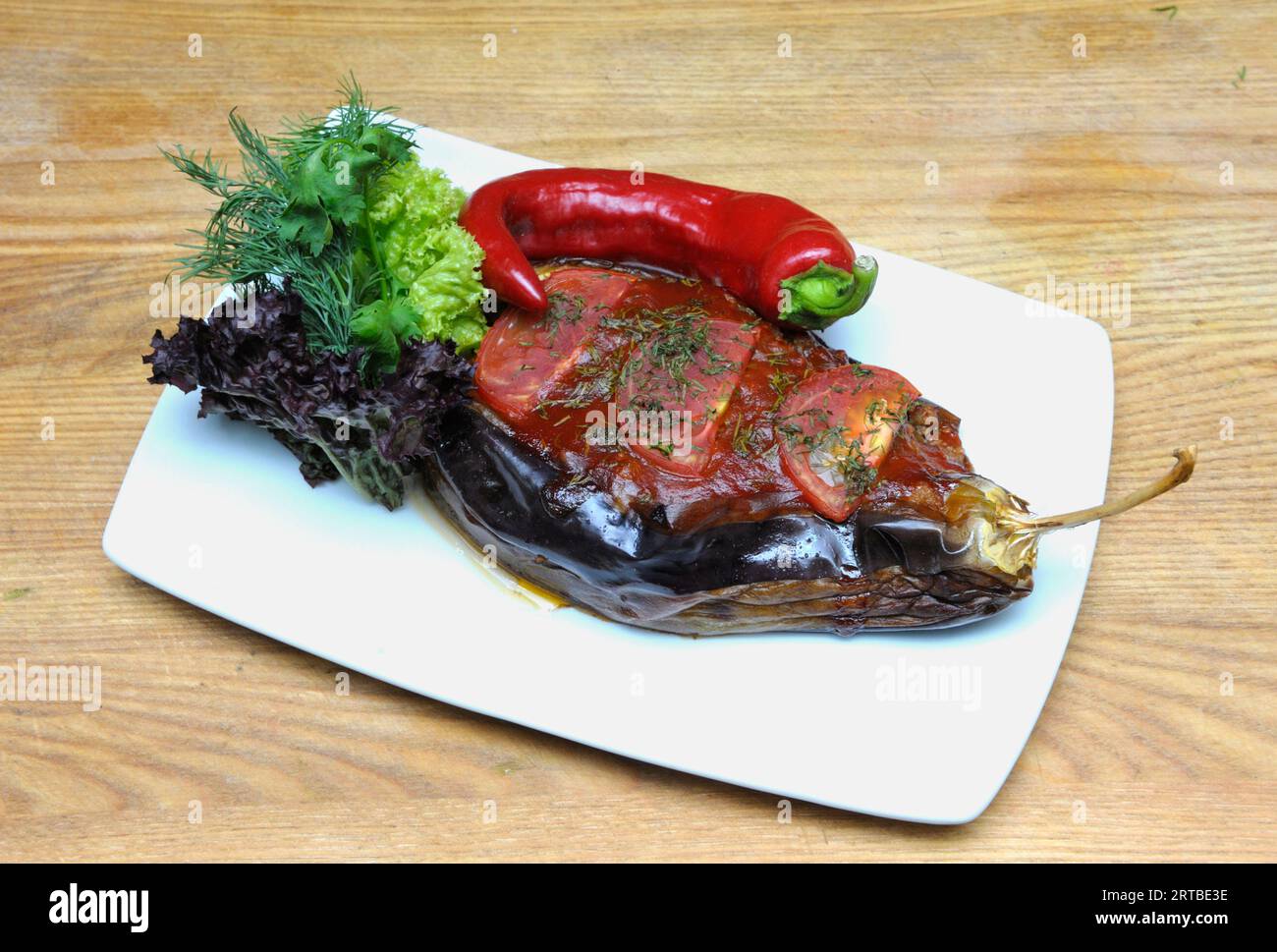 Crimean Tartar dish Imam Bajldy meat braised eggplant, stuffed with ...