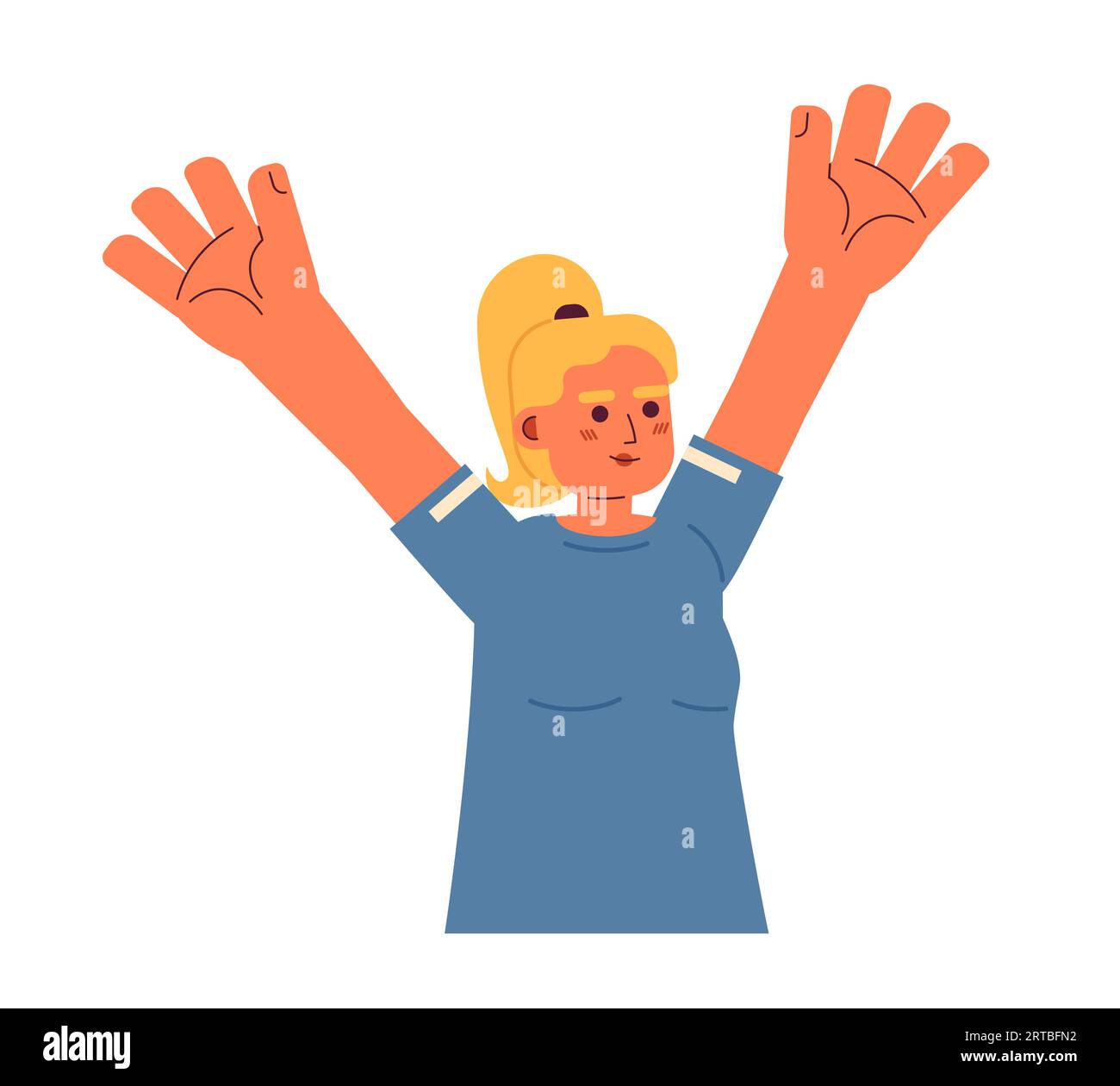 Caucasian girl raising hands semi flat color vector character Stock ...
