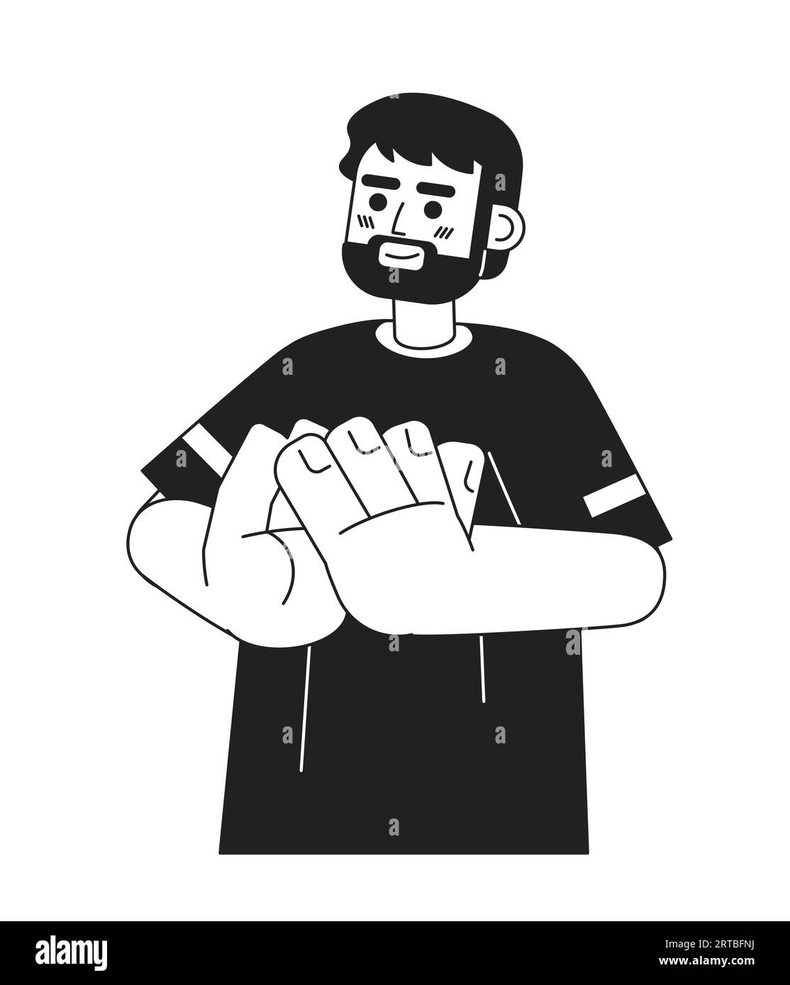 Bearded european man clapping monochromatic flat vector character Stock ...