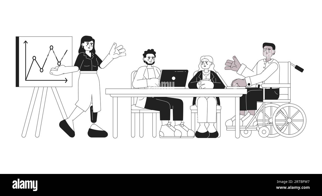 Diversity people business black and white cartoon flat illustration ...