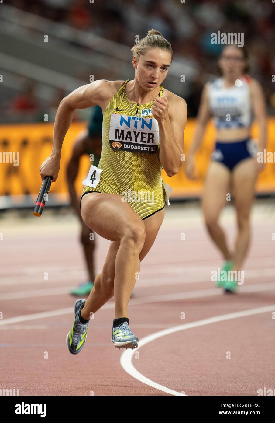 Mona Mayer of Germany competing in the 4x400m relay on day eight at the ...