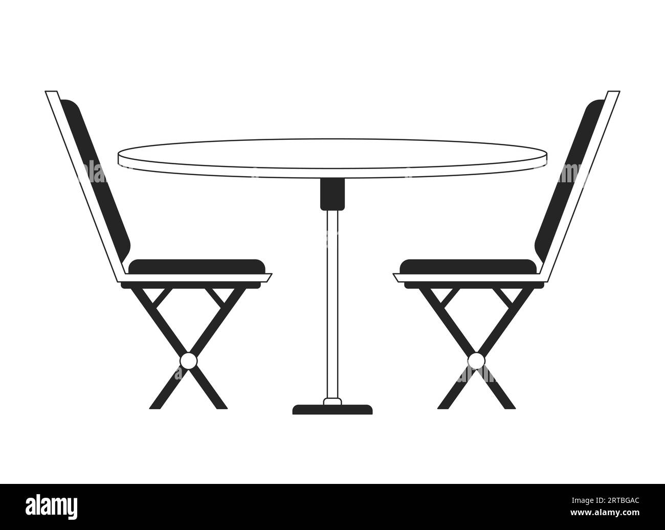 Chairs with dining table flat monochrome isolated vector object Stock ...
