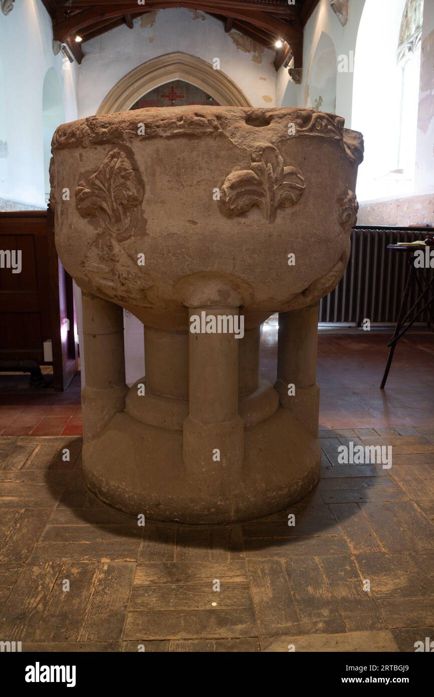 The font, St. Thomas`s Church, Catthorpe, Leicestershire, England, UK ...