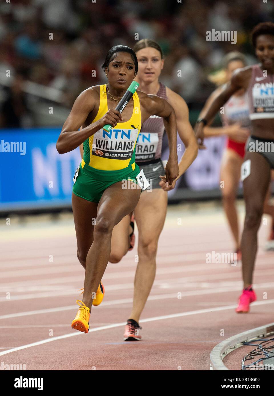 Stacey Ann Williams of Jamaica competing in the 4x400m relay on day ...