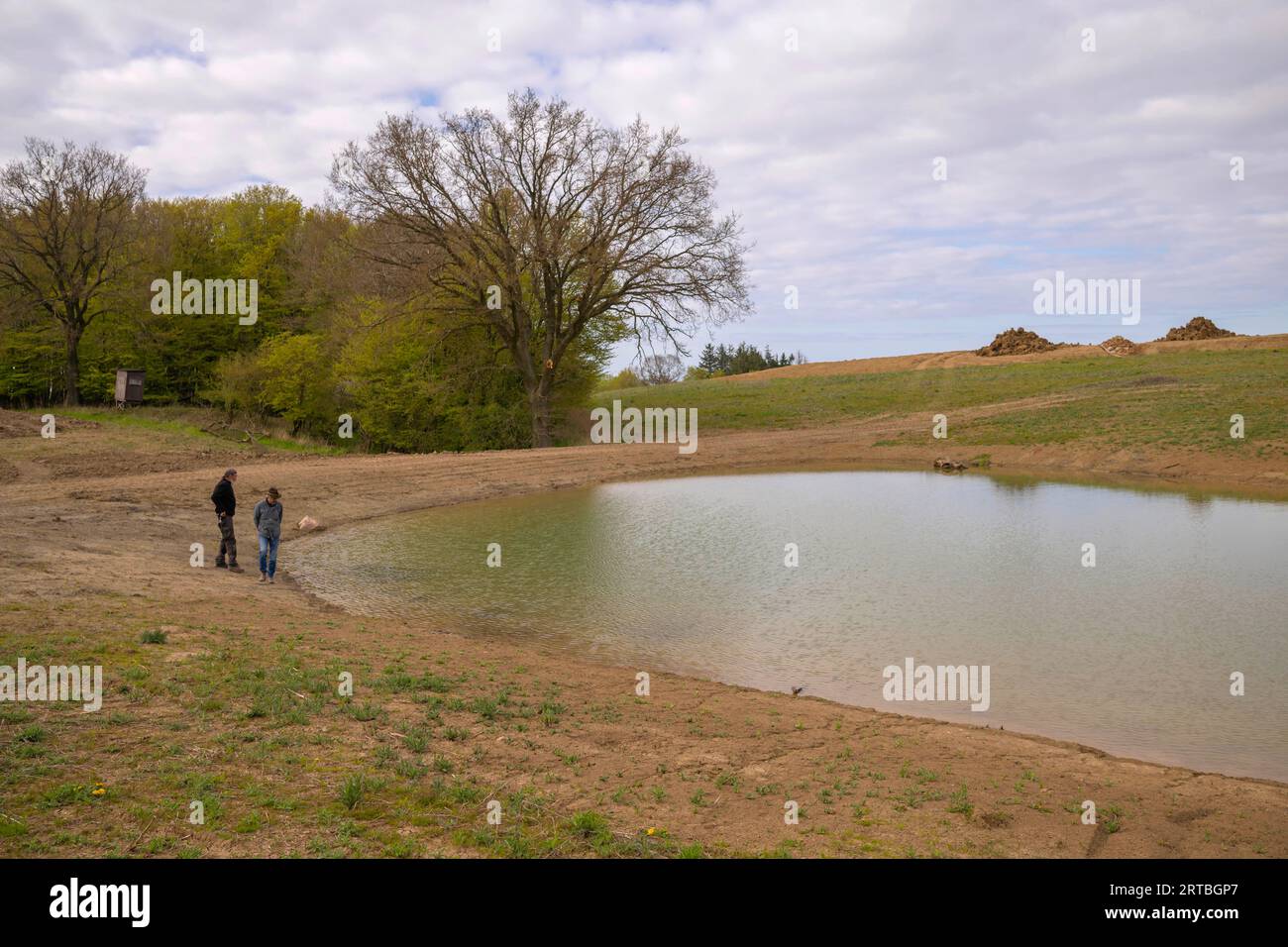 Biotope for amphibians is newly created, men control the construction ...