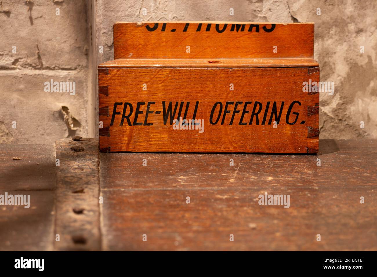 Offerings box, St. Thomas`s Church, Catthorpe, Leicestershire, England ...