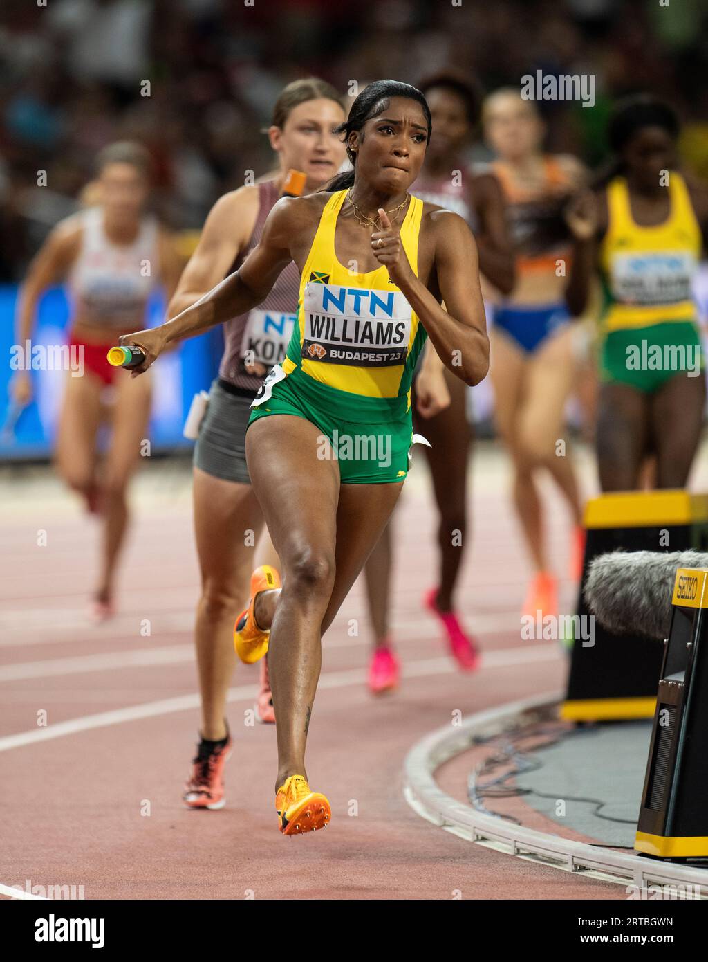 Stacey Ann Williams of Jamaica competing in the 4x400m relay on day ...