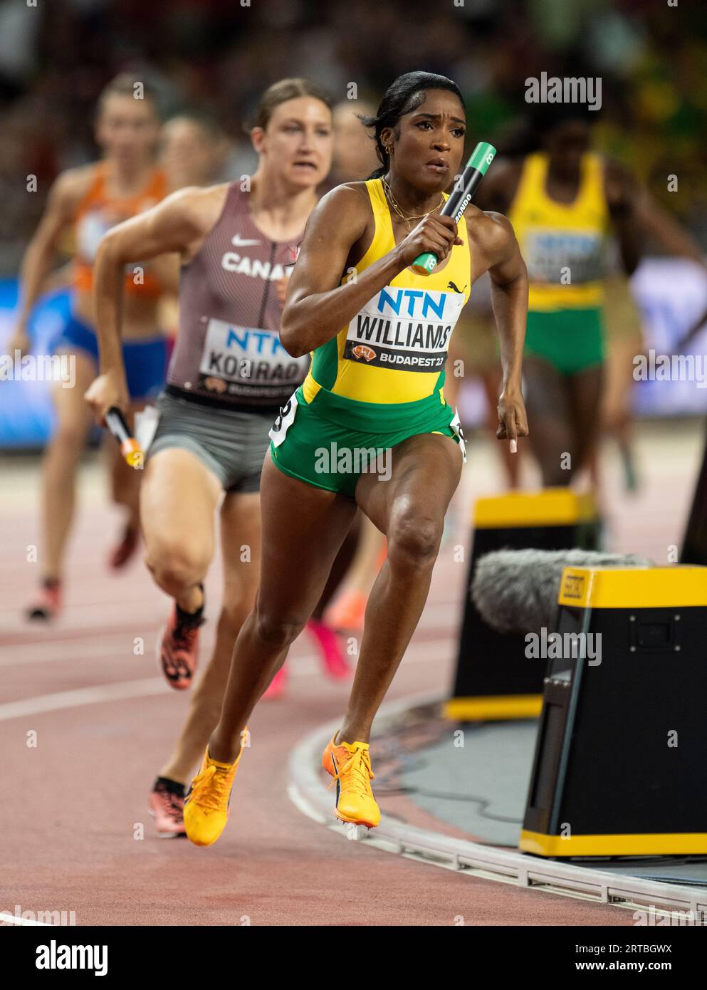 Stacey Ann Williams of Jamaica competing in the 4x400m relay on day ...