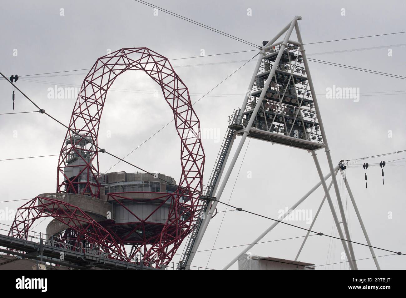 The AcelorMittal Orbit Tower seen from inside the Olympic London ...