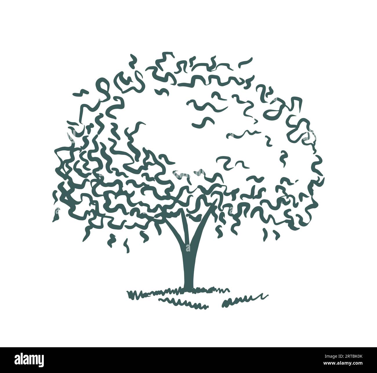 Deciduous tree. Hand drawn ink. Sketch of plants. Isolated on white ...