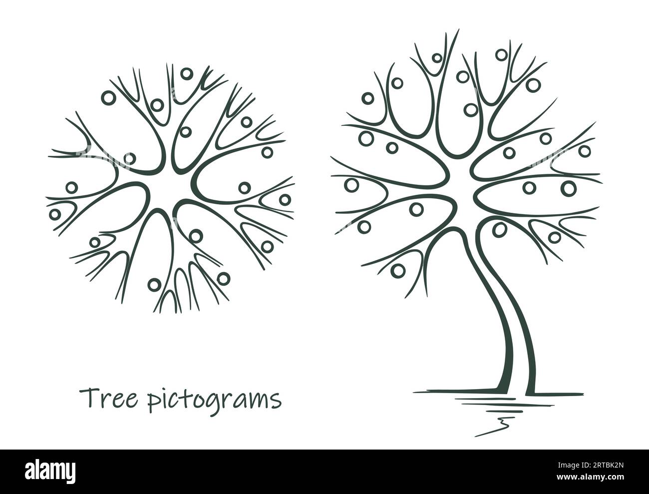 tree pictograms Hand drawn ink. Sketch of plants. Isolated on white ...