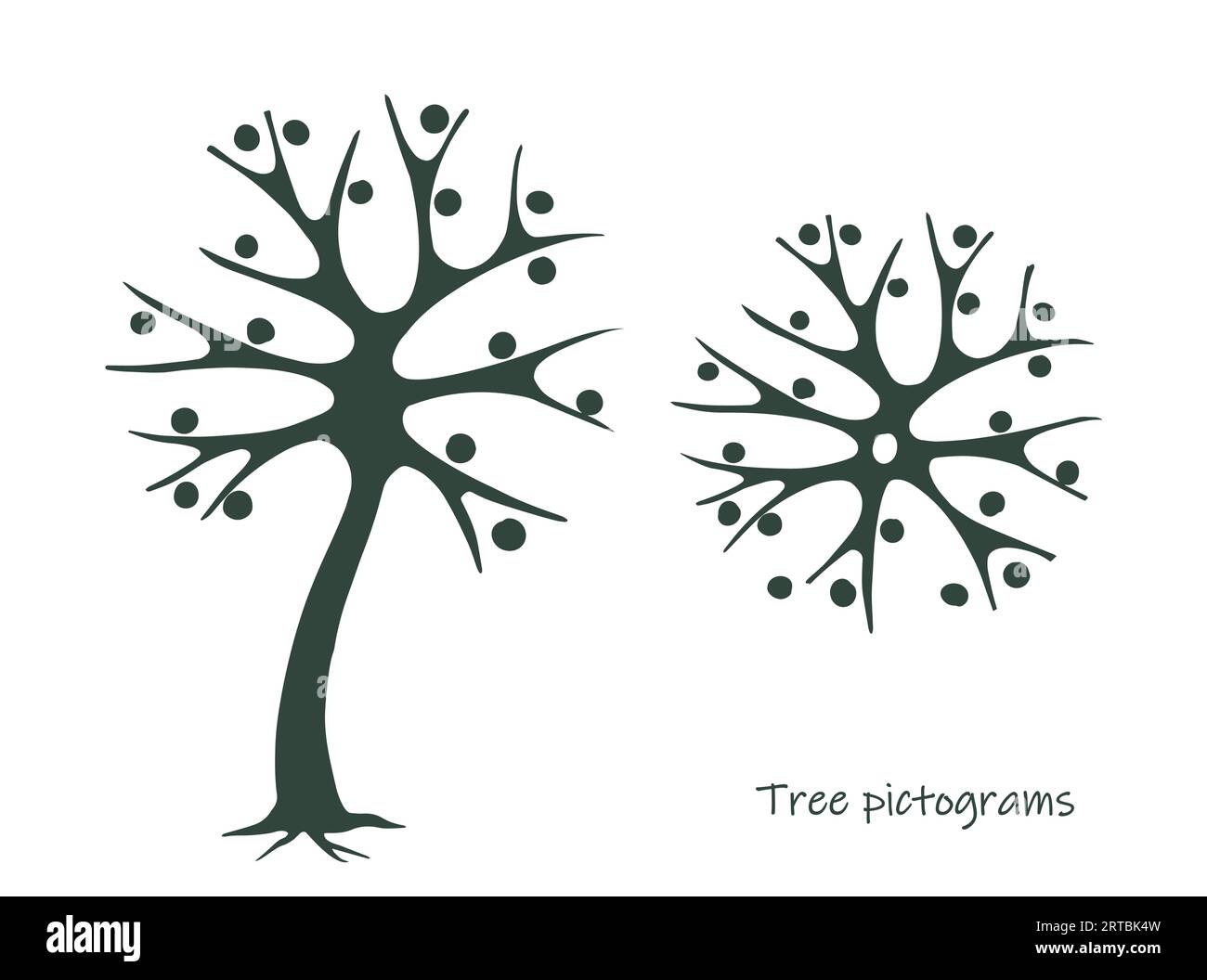 tree pictograms Hand drawn ink. Sketch of plants. Isolated on white ...