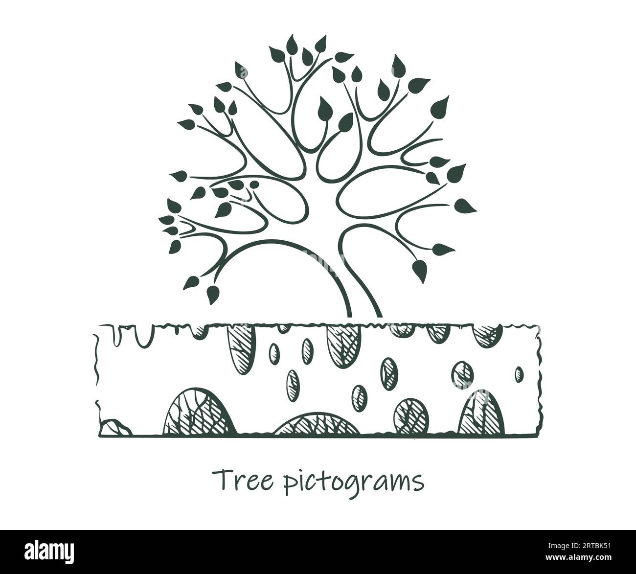 Logo tree pictograms Hand drawn ink. Sketch of plants hedge. Isolated ...