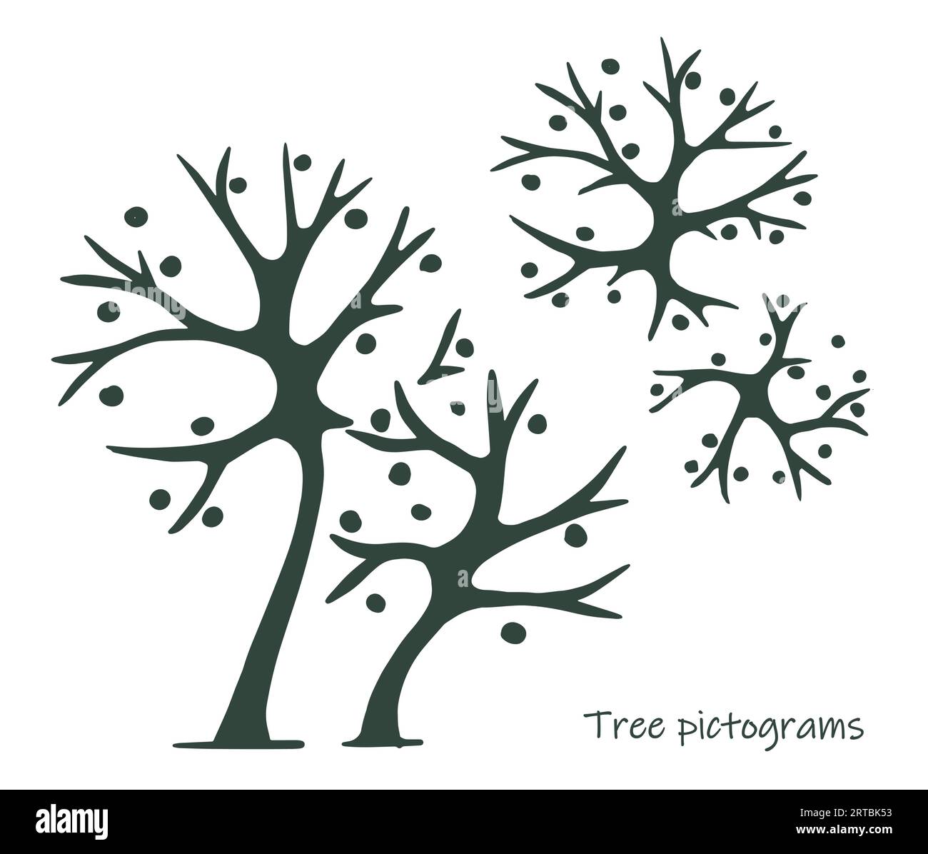 tree pictograms Hand drawn ink. Sketch of plants. Isolated on white ...