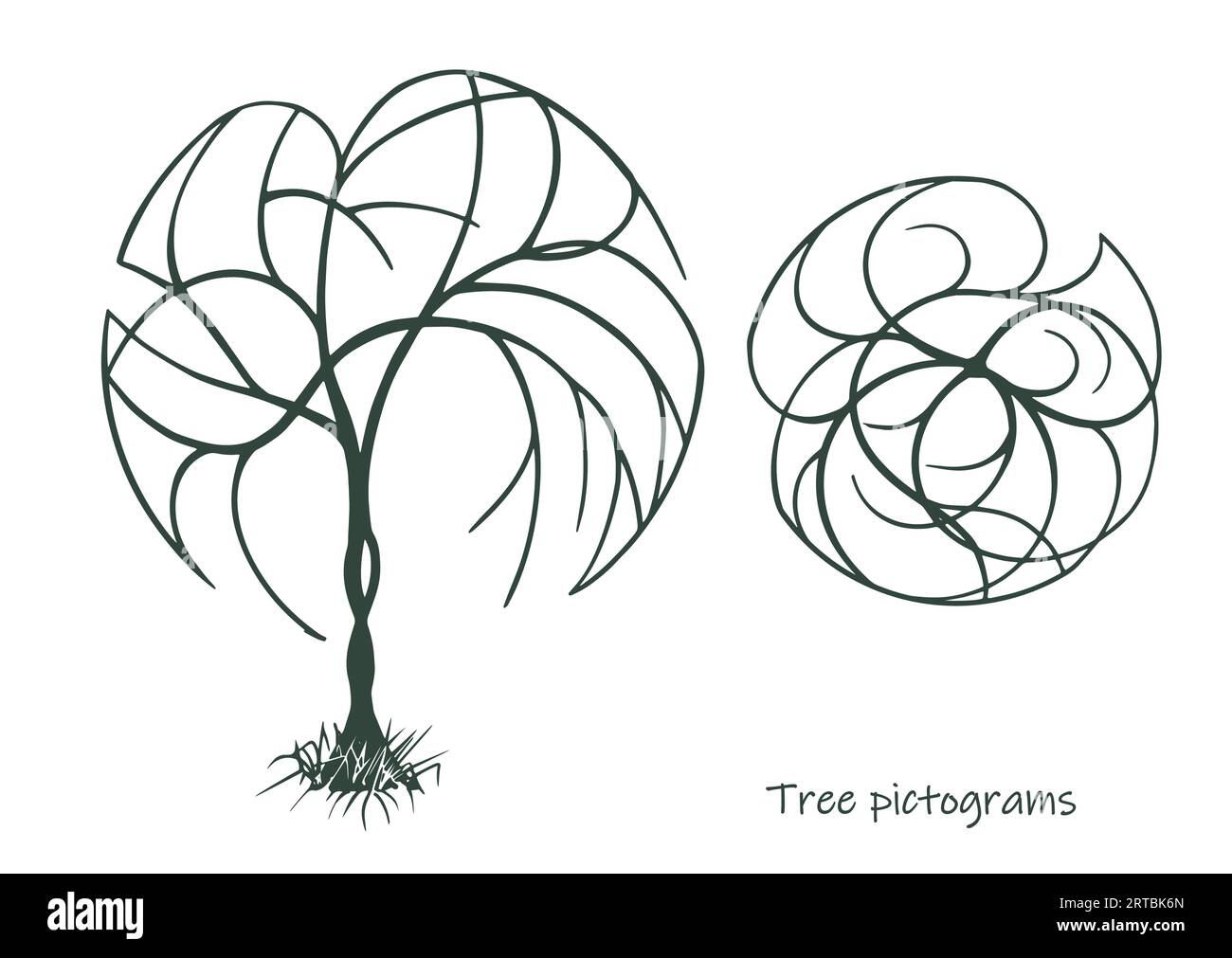 tree pictograms Hand drawn ink. Sketch of plants. Isolated on white ...