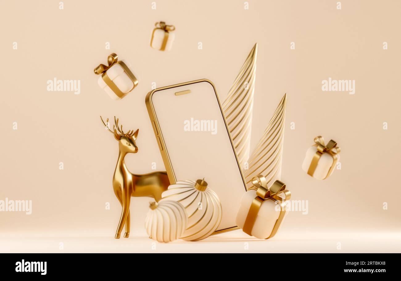 3D abstract Christmas light mock up background with beige Christmas ...