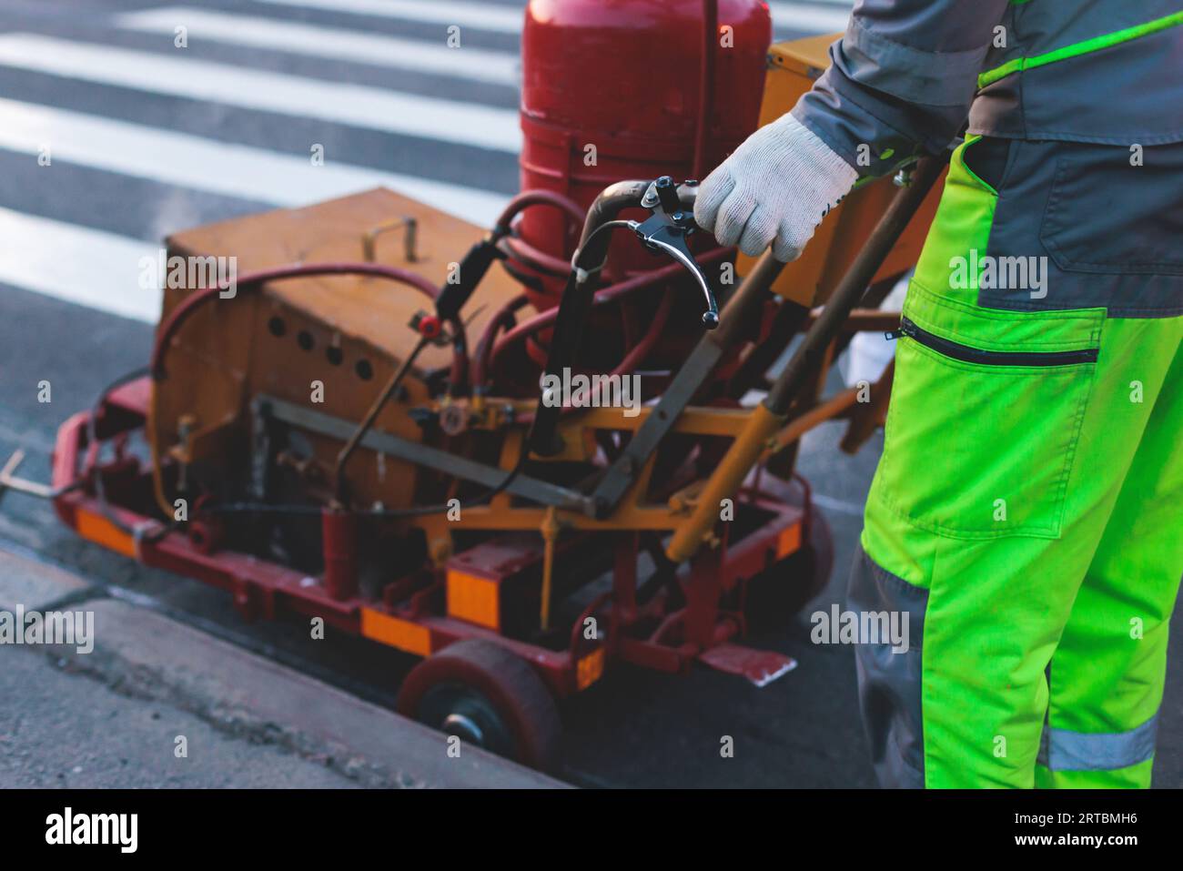 Process of making new road surface markings with a line striping ...