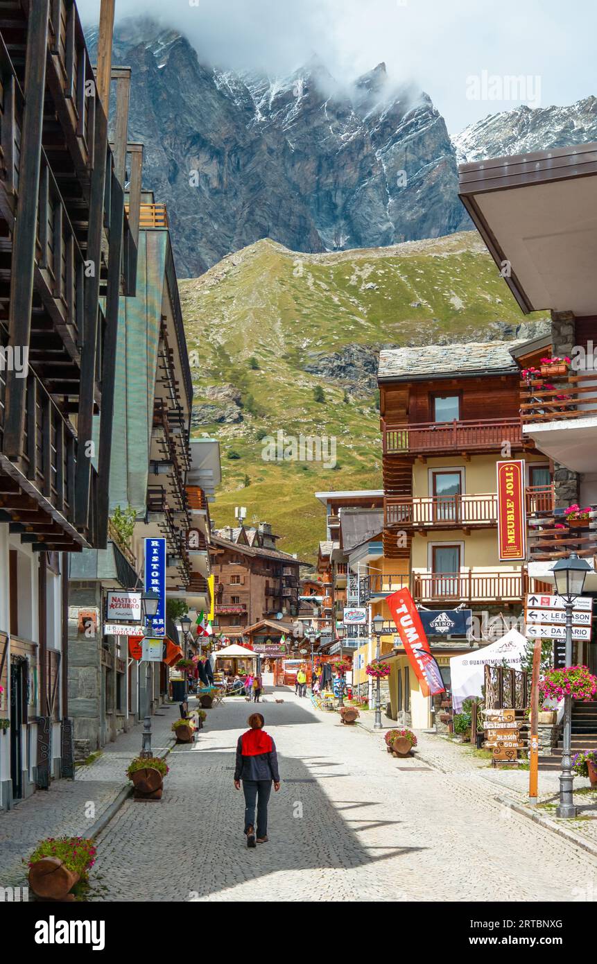 Breuil-Cervinia (Italy) - A view of Cervinia mountain town with Cervino ...