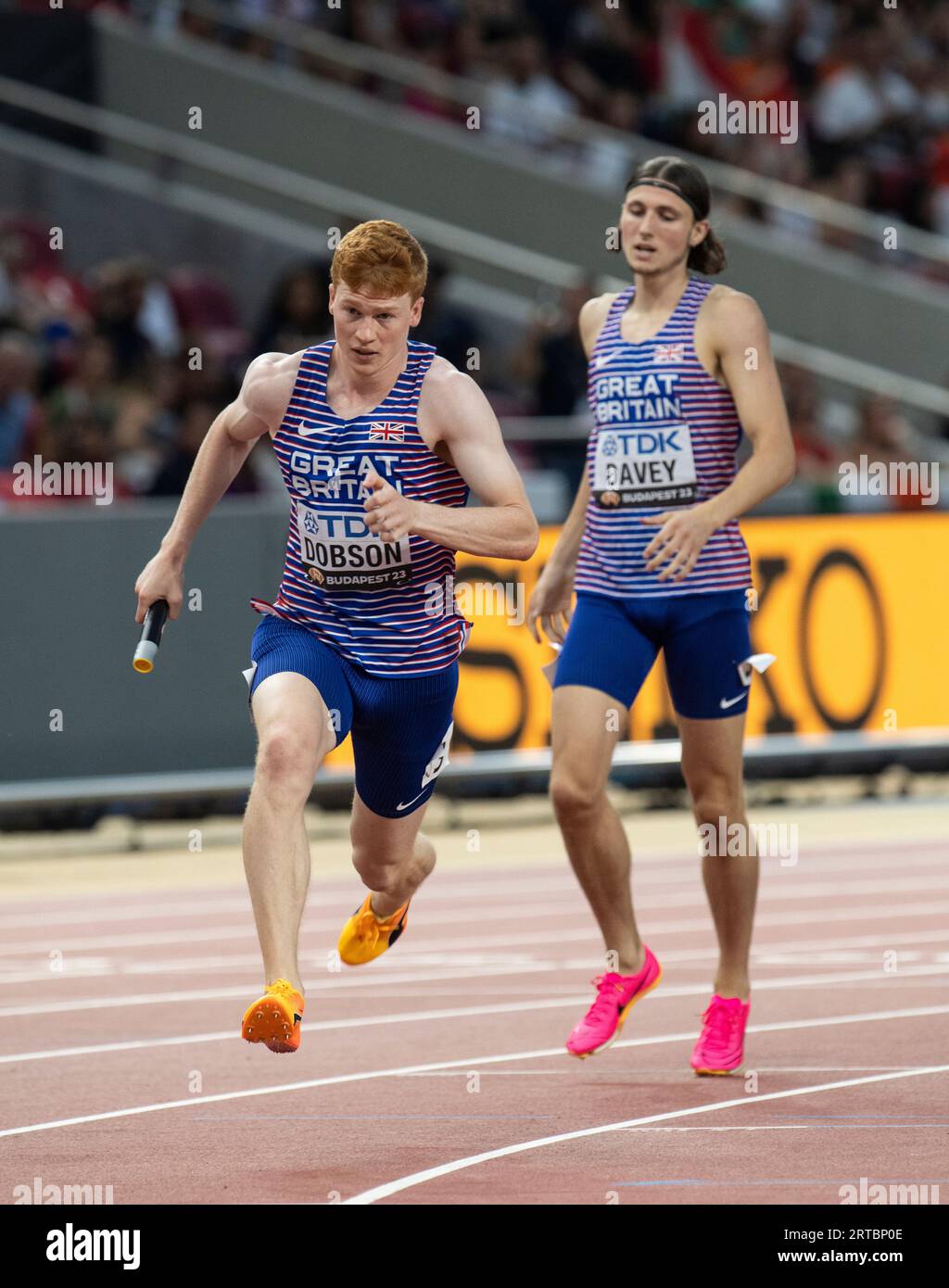 Charles Dobson and Lewis Davey of GB & NI competing in the 4x400m relay ...