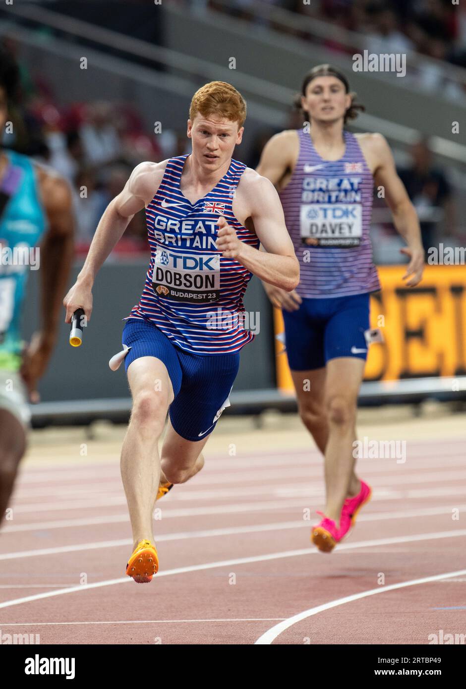 Charles Dobson and Lewis Davey of GB & NI competing in the 4x400m relay ...