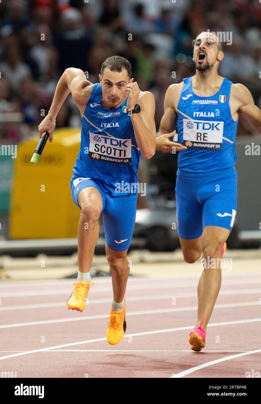 Edoardo Scotti of Italy competing in the 4x400m relay on day eight at ...