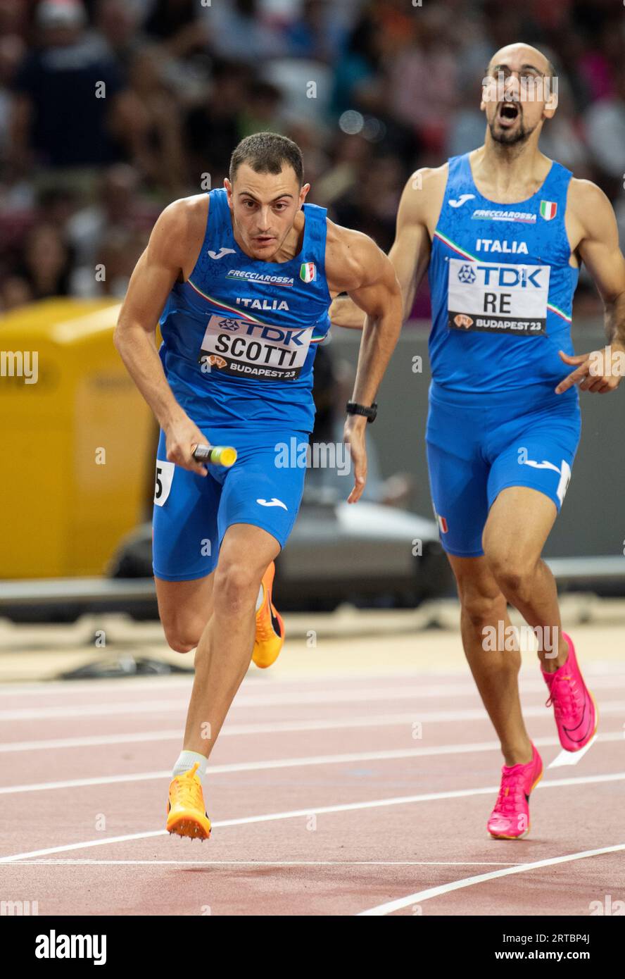 Edoardo Scotti of Italy competing in the 4x400m relay on day eight at ...