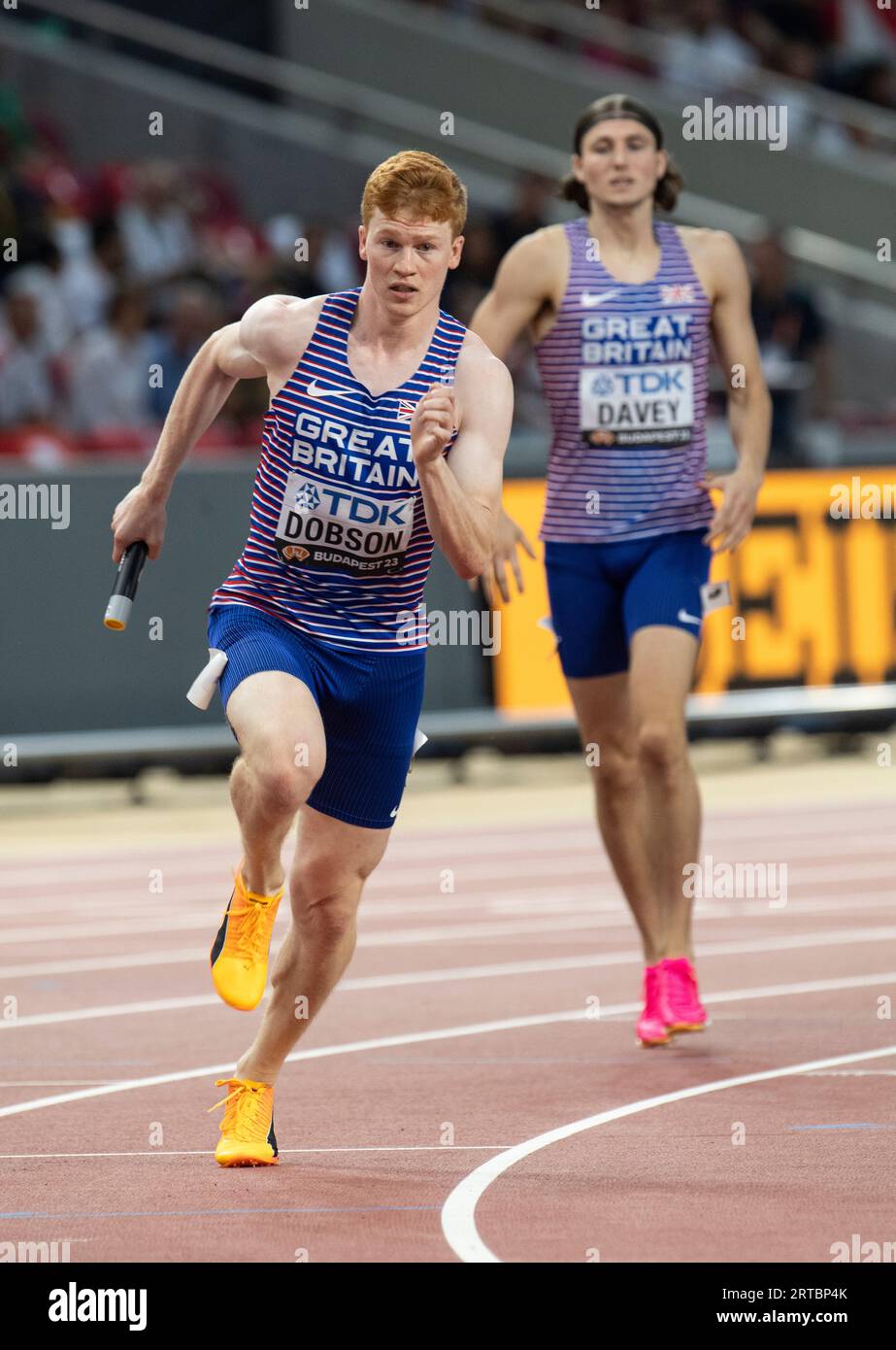 Charles Dobson and Lewis Davey of GB & NI competing in the 4x400m relay ...