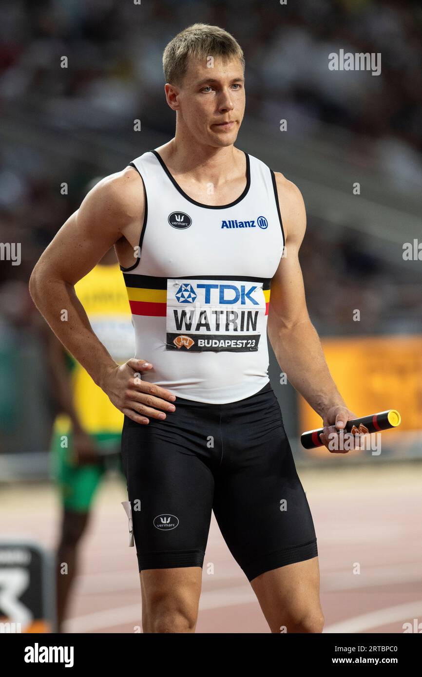 Julien Watrin of Belgium competing in the 4x400m relay on day eight at ...