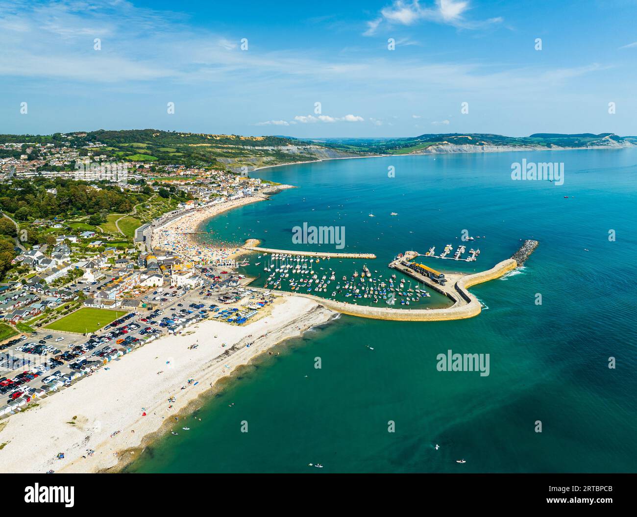 Lyme Regis from a drone, Jurassic Coast, Dorset, England, Europe Stock ...