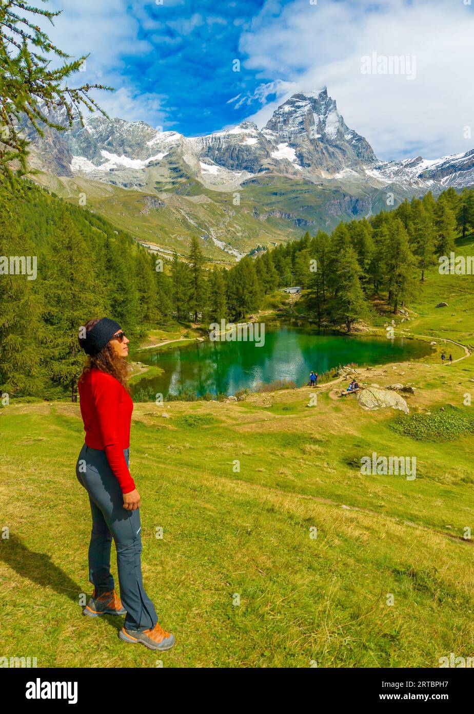Breuil-Cervinia (Italy) - A view of Cervinia mountain town with Cervino ...