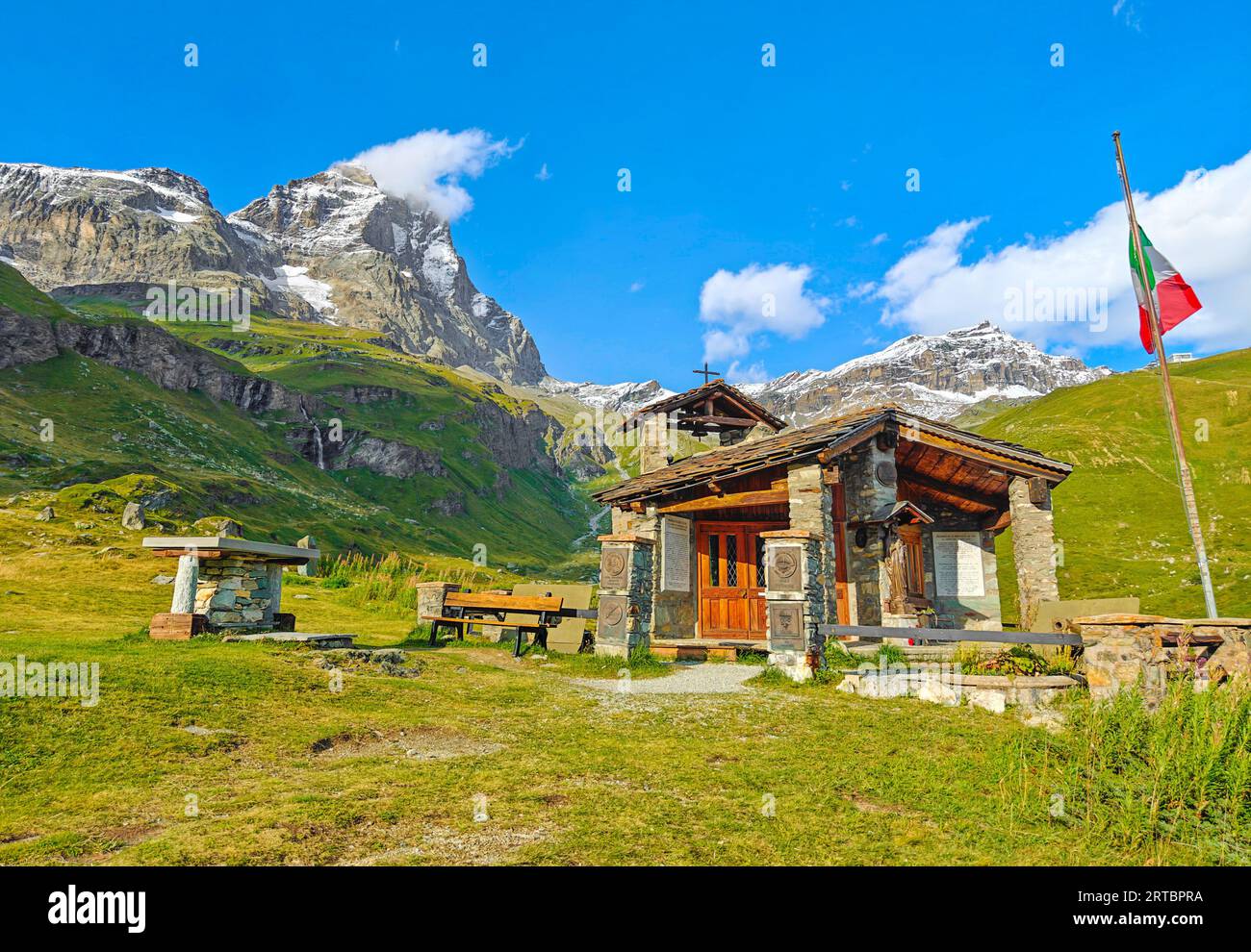 Breuil-Cervinia (Italy) - A view of Cervinia mountain town with Cervino ...