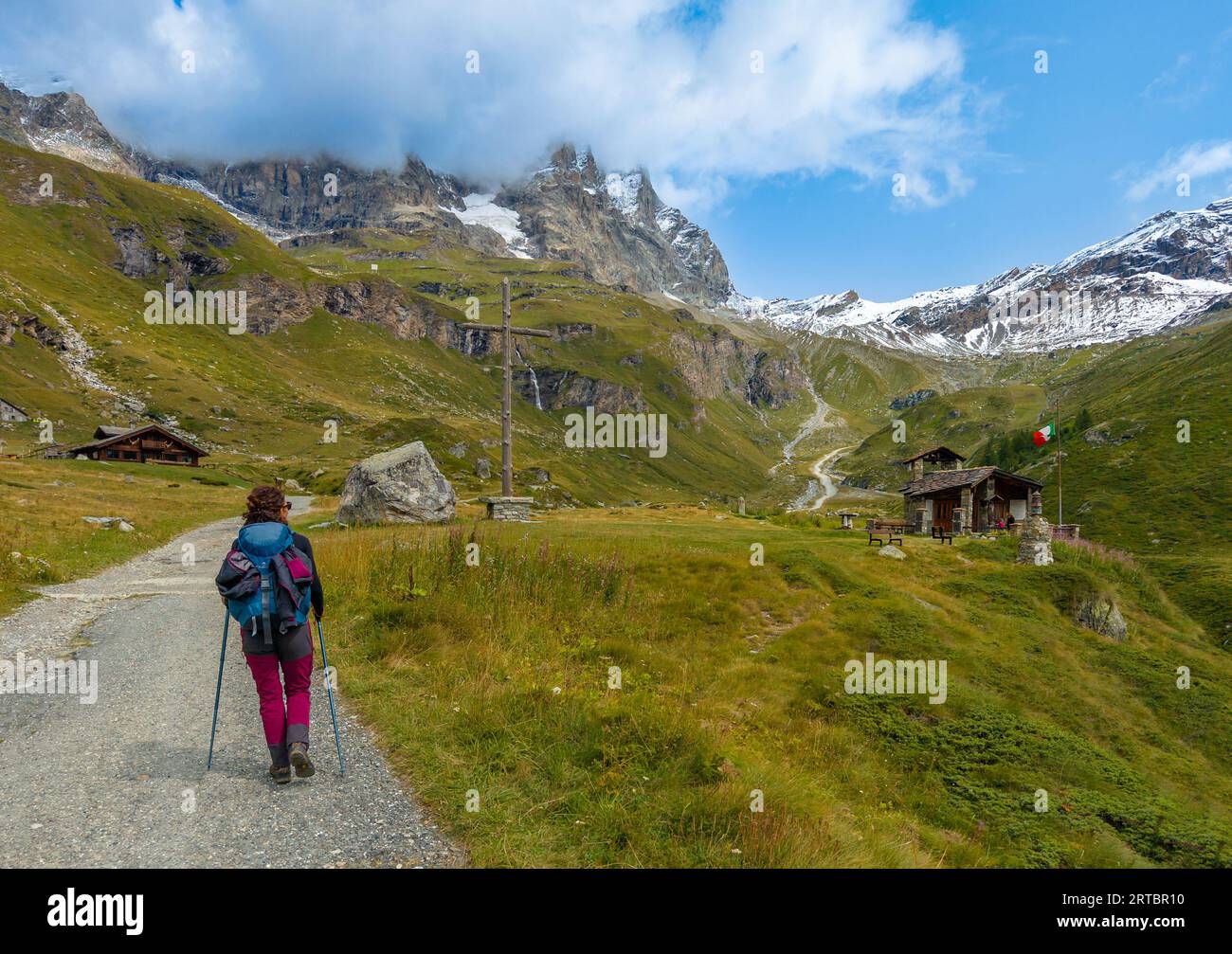 Breuil-Cervinia (Italy) - A view of Cervinia mountain town with Cervino ...