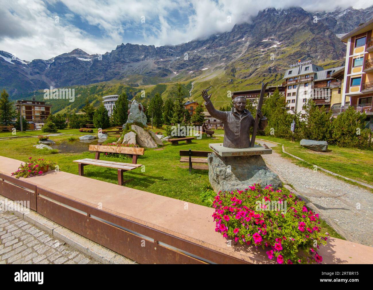Breuil-Cervinia (Italy) - A view of Cervinia mountain town with Cervino ...