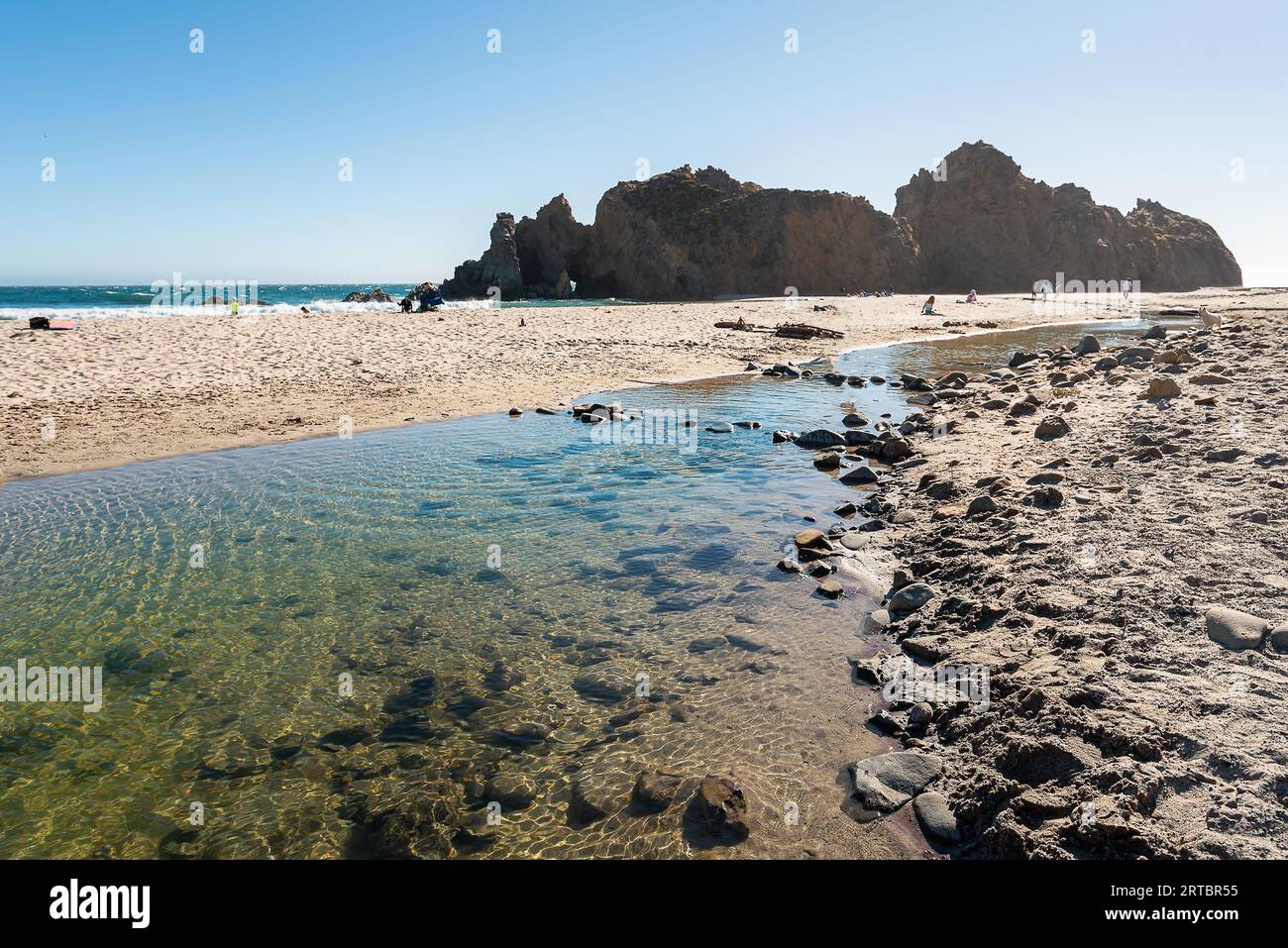 Pfeiffer Beach in Big Sur, California. View of rock through which the ...