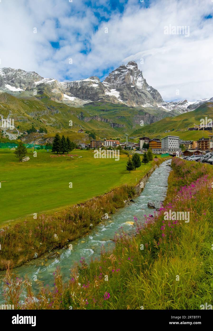 Breuil-Cervinia (Italy) - A view of Cervinia mountain town with Cervino ...