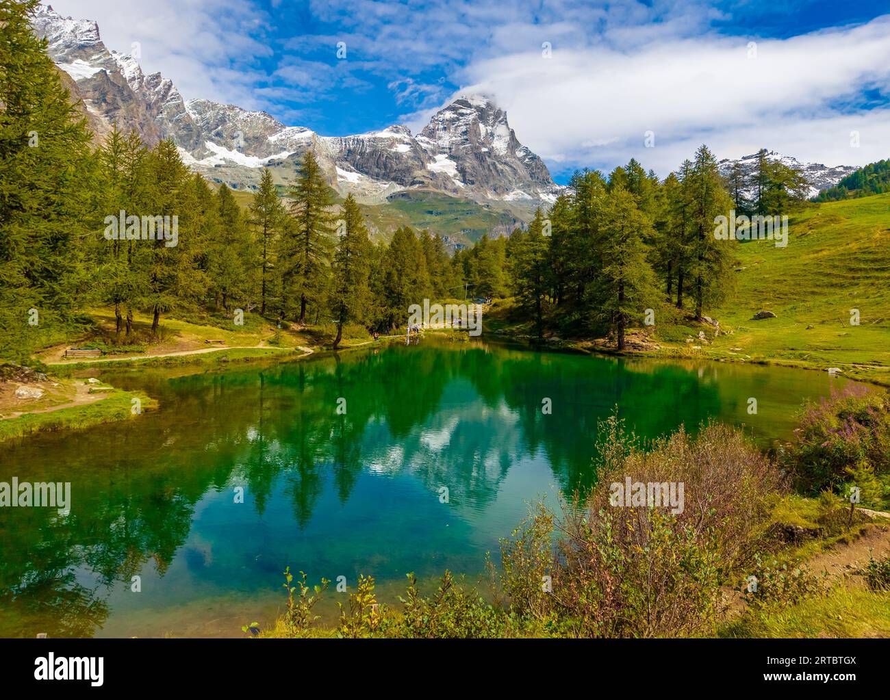 Breuil-Cervinia (Italy) - A view of Cervinia mountain town with Cervino ...