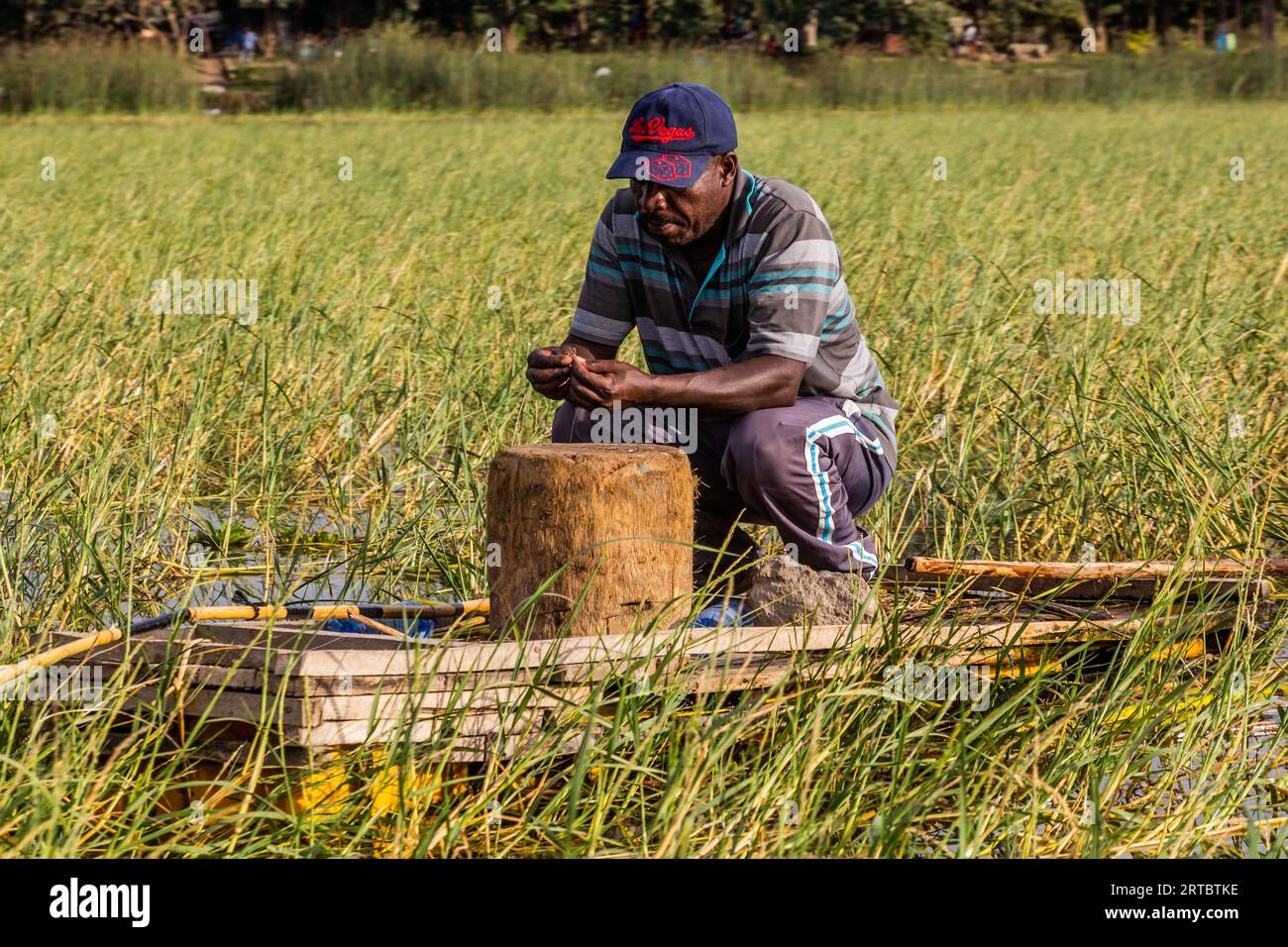 HAWASSA, ETHIOPIA - JANUARY 26, 2020: Fisherman at Awassa lake ...