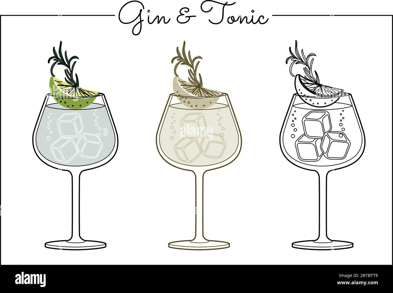 Vector alcohol drink line art illustration Gin and Tonic Stock Vector Image & Art - Alamy