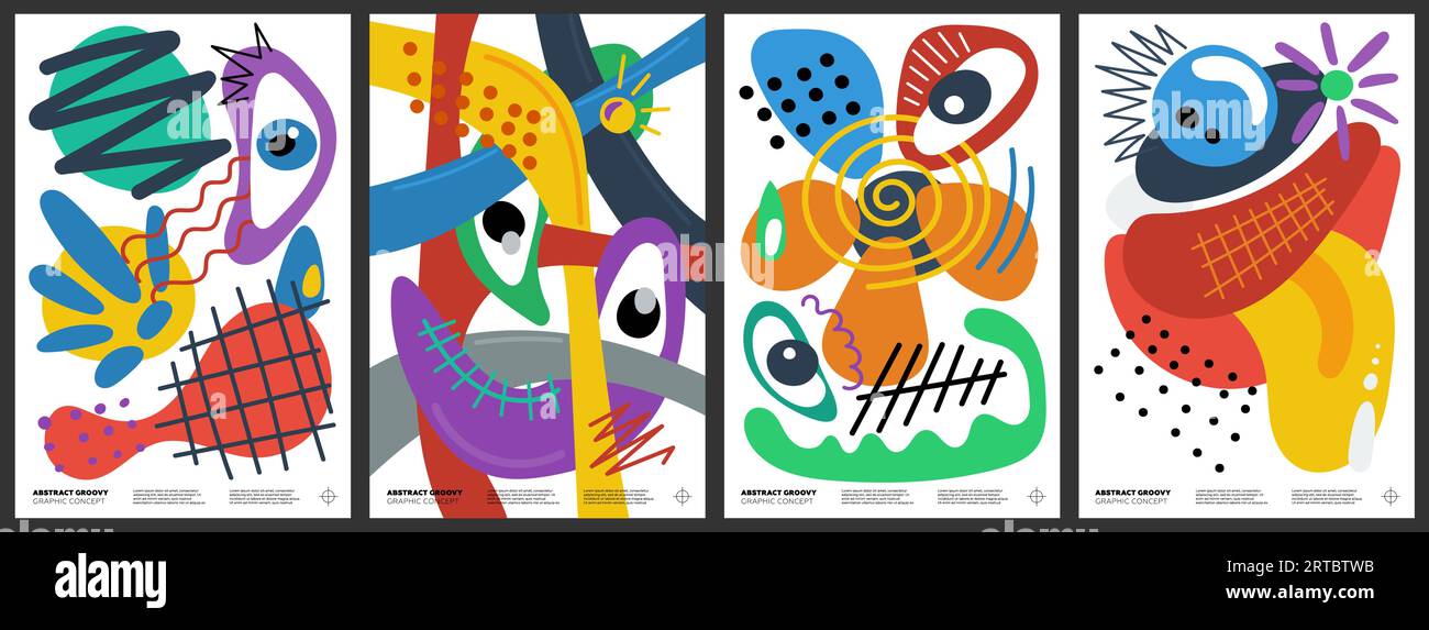 Abstract crazy groovy style freehand primitive shapes collage graphic ...
