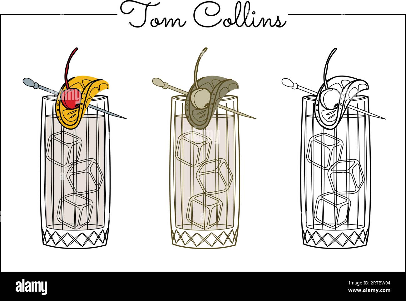 Vector alcohol drink line art illustration Tom Collins Stock Vector ...